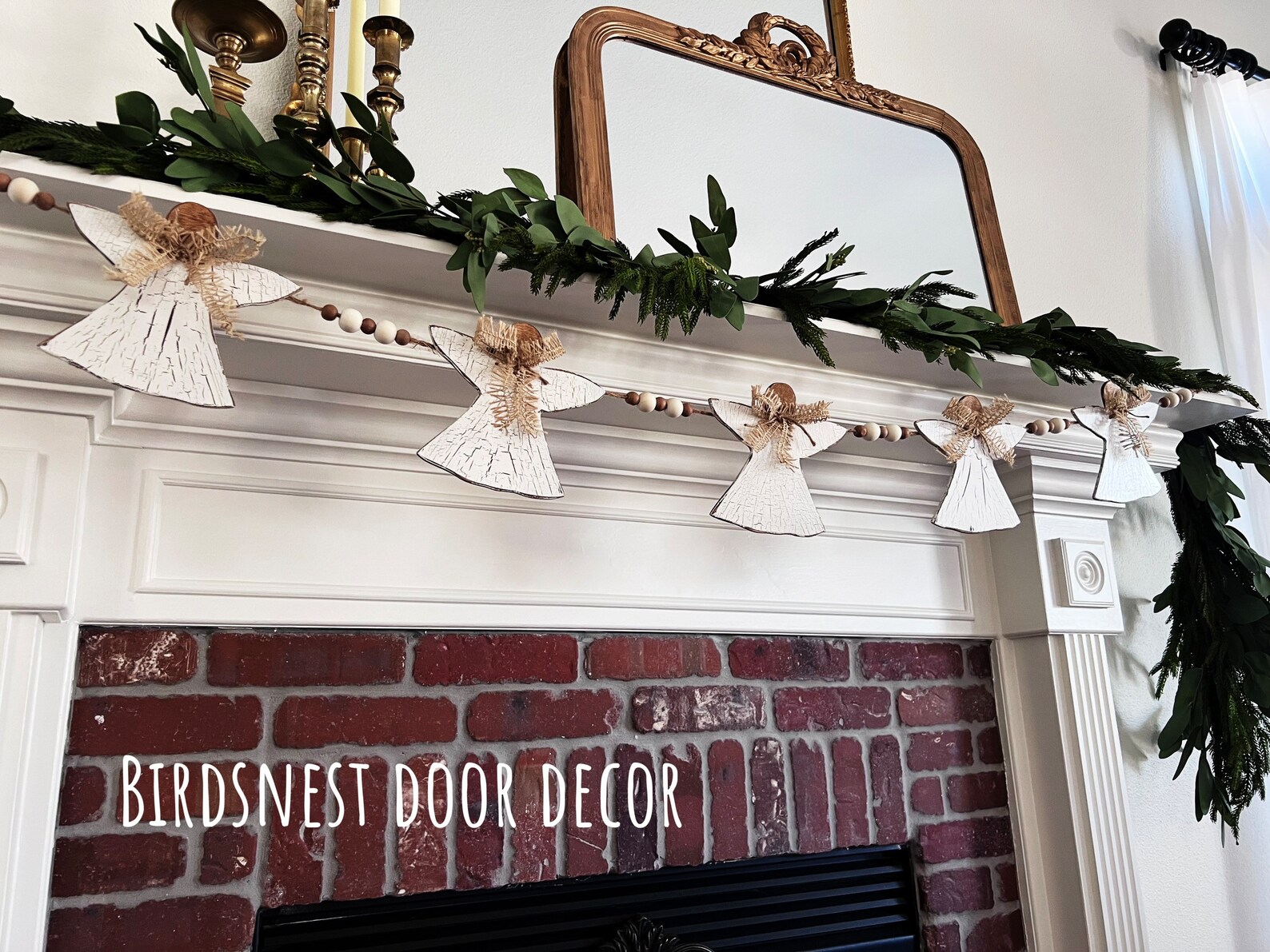 Angel Wooden Garland Buntings With Beads, Farmhouse Christmas Decor ...