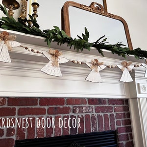 Angel Wooden Garland Buntings With Beads, Farmhouse Christmas Decor ...