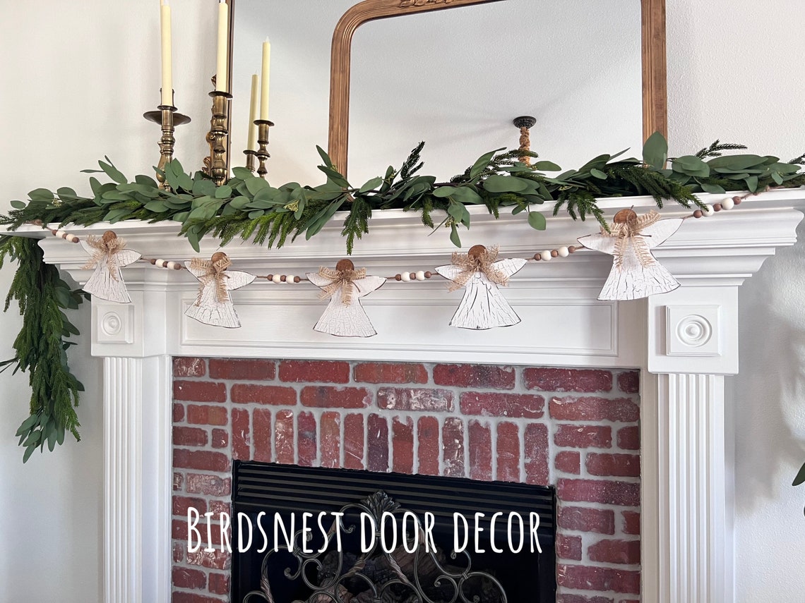 Angel Wooden Garland Buntings With Beads, Farmhouse Christmas Decor ...
