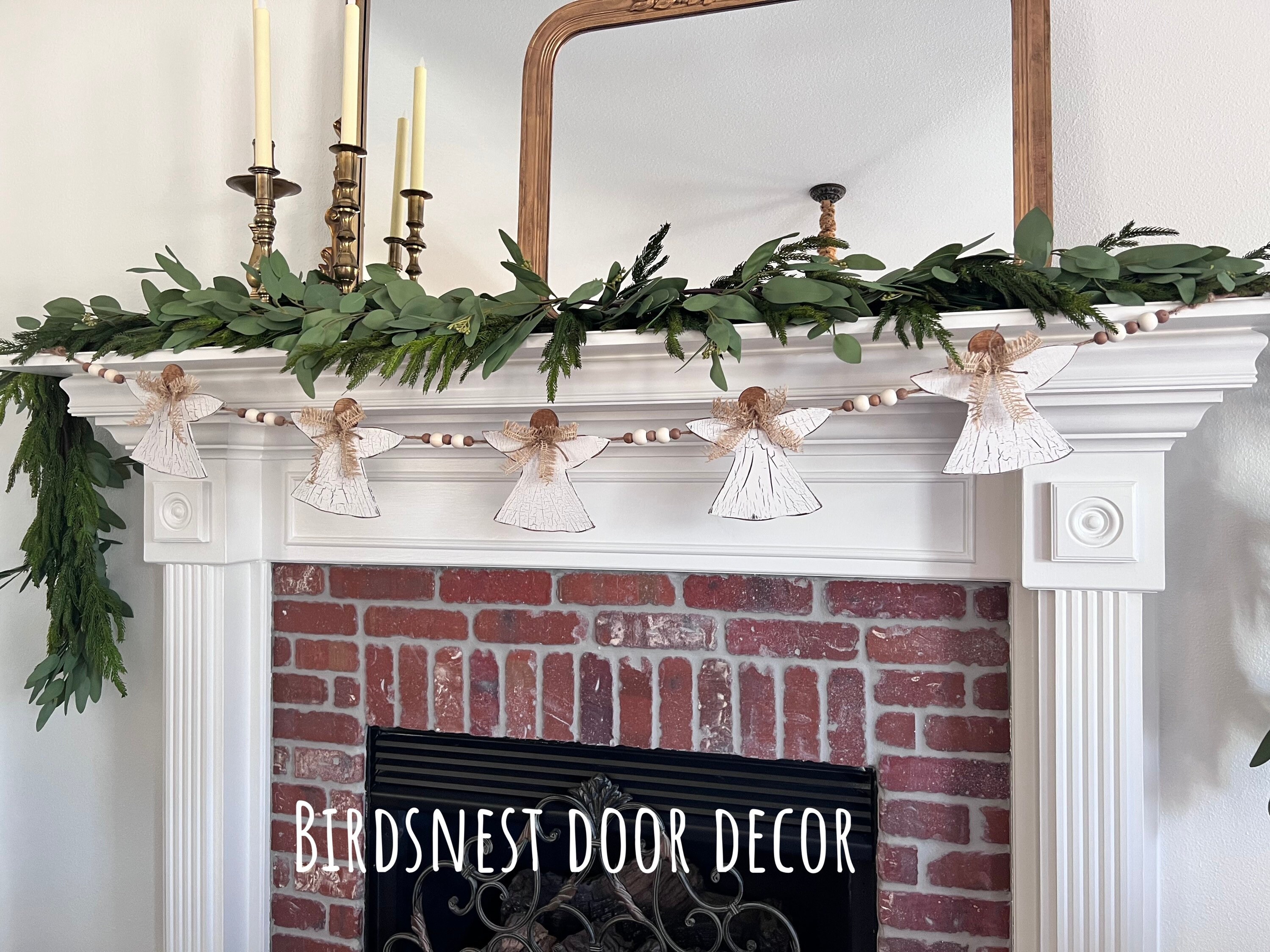 Angel Wooden Garland Buntings With Beads, Farmhouse Christmas Decor ...