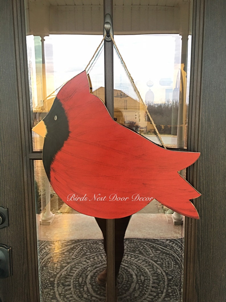 Red Cardinal Door/hanger Winter Door Hanger/bird Door Hanger/hand ...