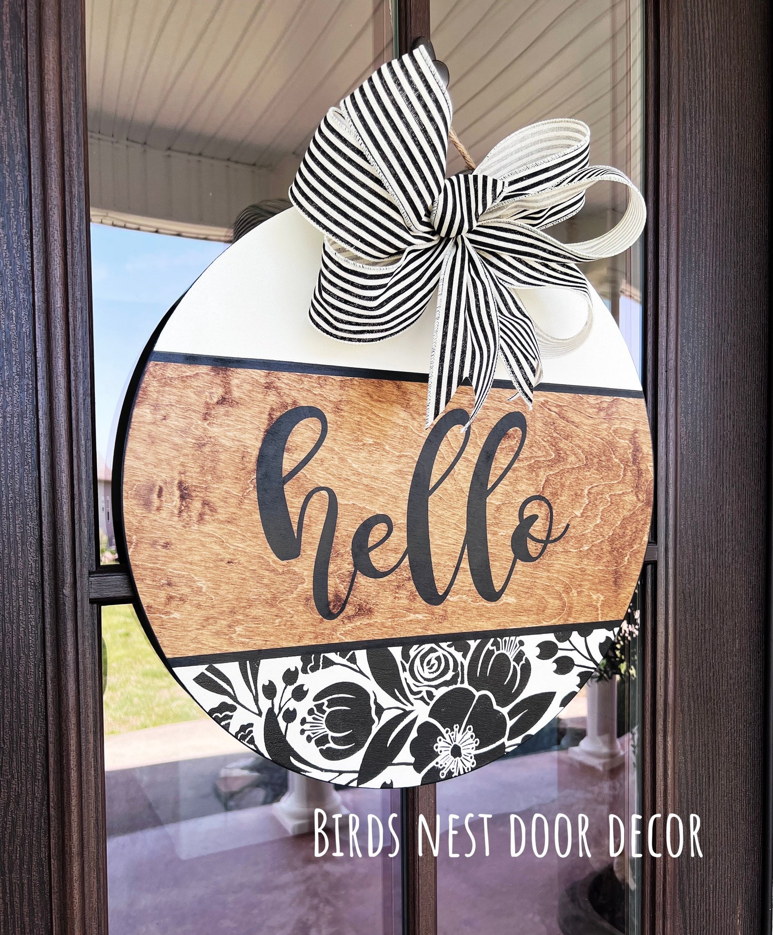 Welcome Black and White Floral Door Hanger - Etsy