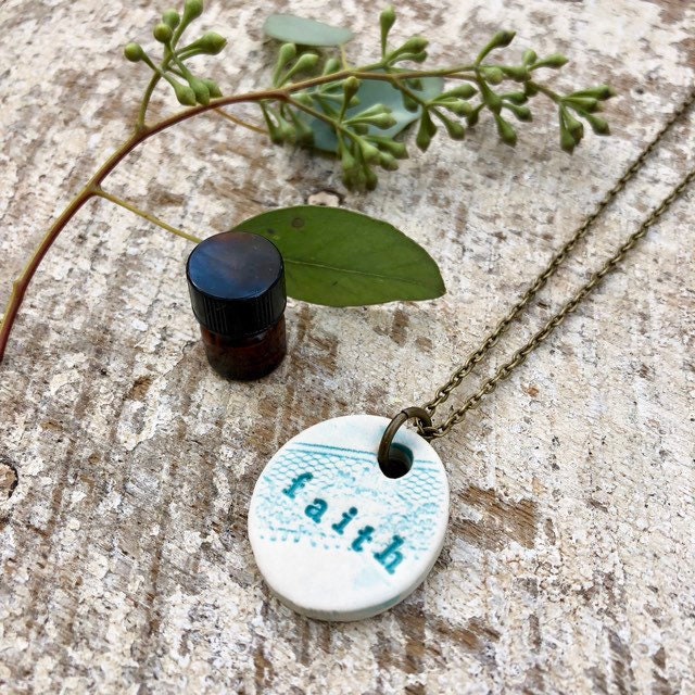 Clay Essential Oil Diffuser Necklace faith | Etsy