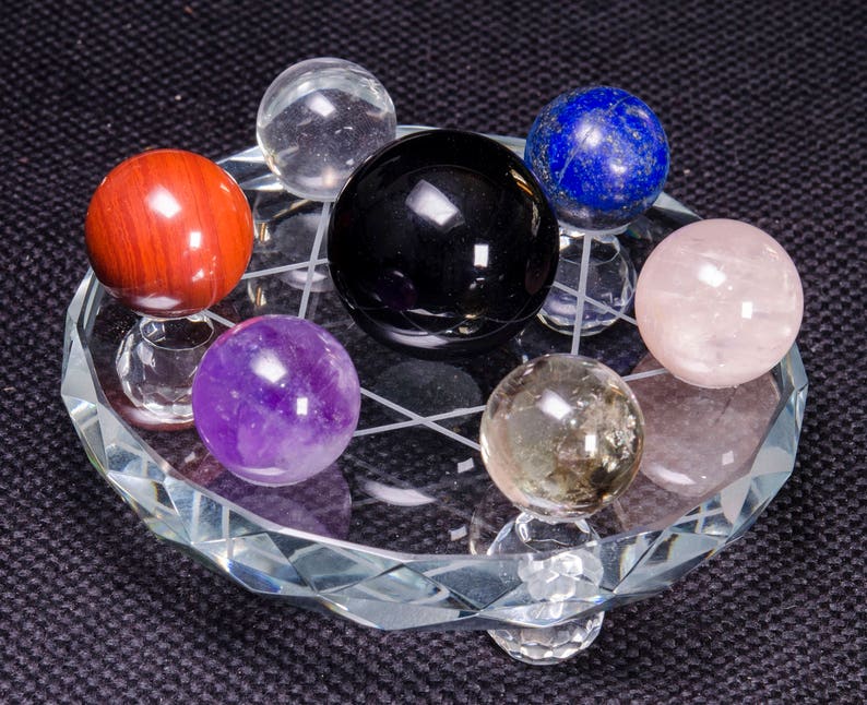 Natural Seven Chakra Stone Quartz Spheres Set with | Etsy