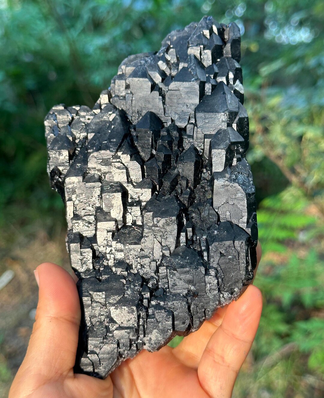 Rare Elestial Black Quartz Crystal Cluster Grow With White Calcite ...