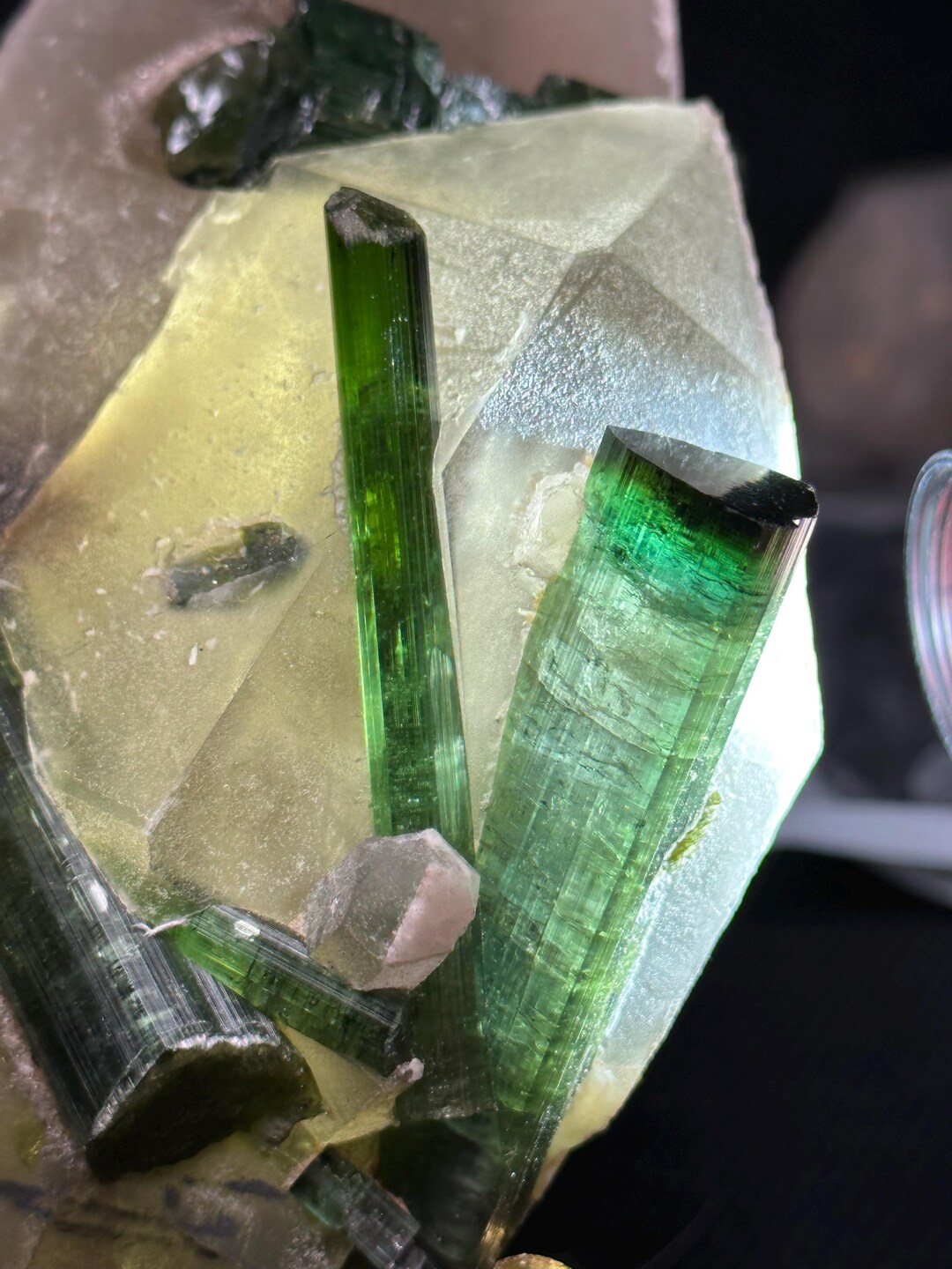 Rarest Raw Green Tourmaline Grow With Double Terminated Citrine Quartz ...