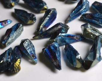 Blue Titanium Plated Quartz Points/natural Solar Quartz/narutal Crystal ...