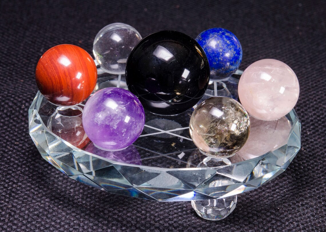 Natural Seven Chakra Stone Quartz Spheres Set with | Etsy
