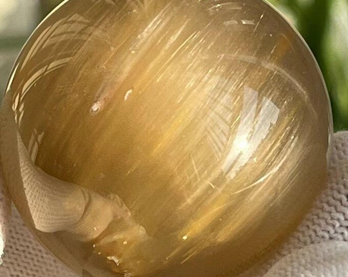 Rare Angel's Wing Golden Amphibole Included in Quartz Crystal Sphere ...