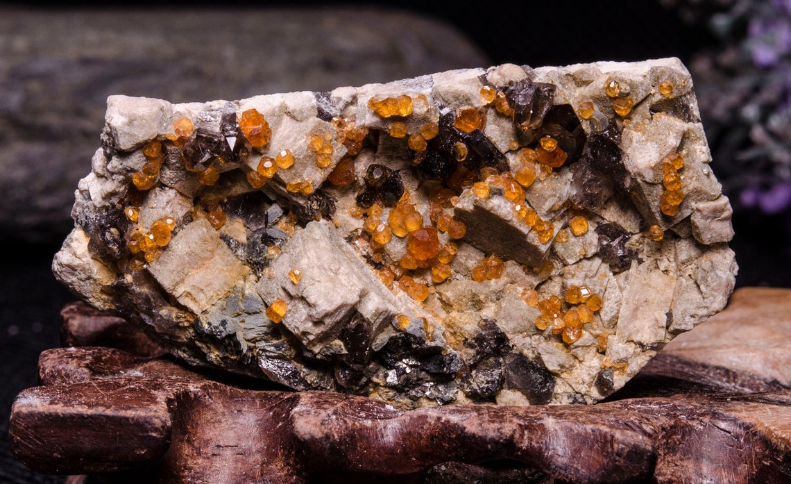 Raw Clear Smoky Quartz Point Mixed With Orange Garnet on | Etsy