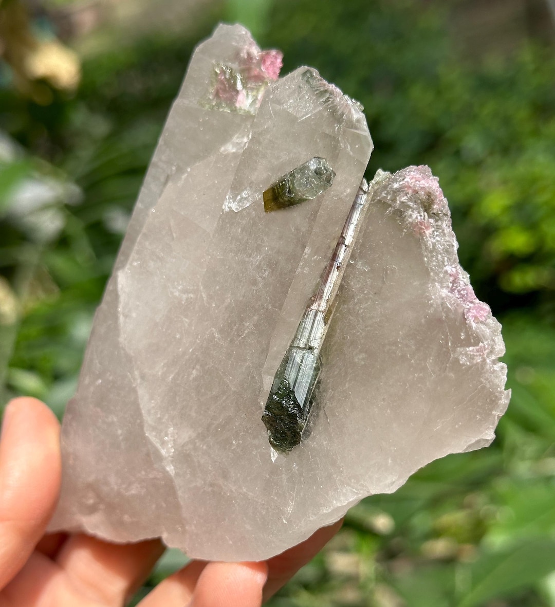 Rare Raw Watermelon Tourmaline Grow With Citrine Quartz Crystal Stone ...