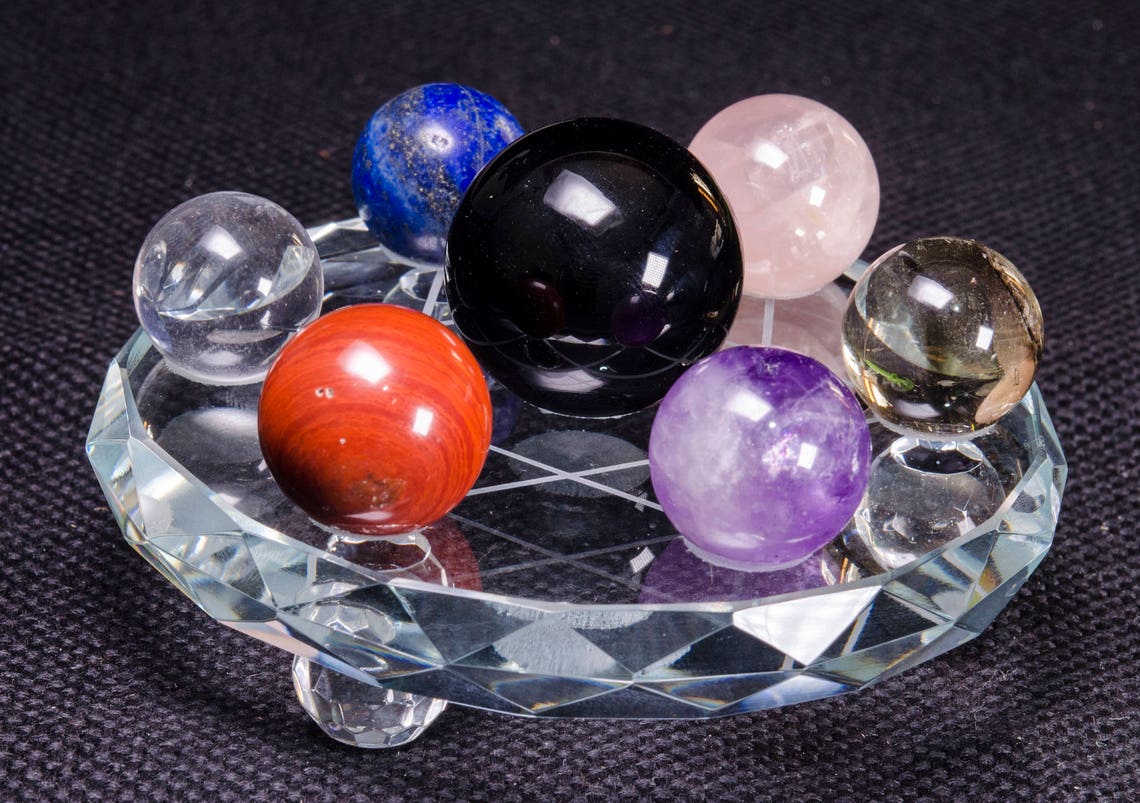 Natural Seven Chakra Stone Quartz Spheres Set with | Etsy
