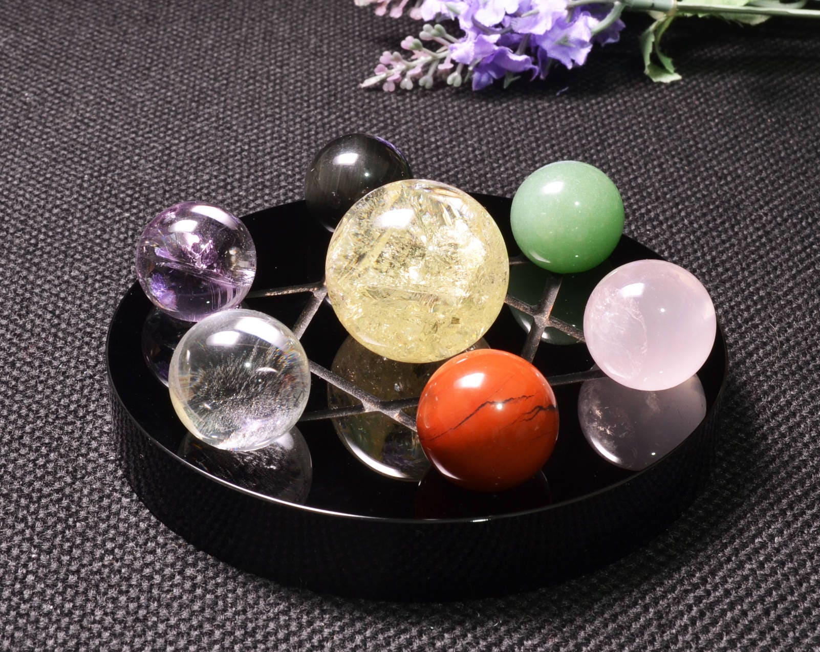Natural Seven Chakra Stone Quartz Sphere Set With Obsidian - Etsy