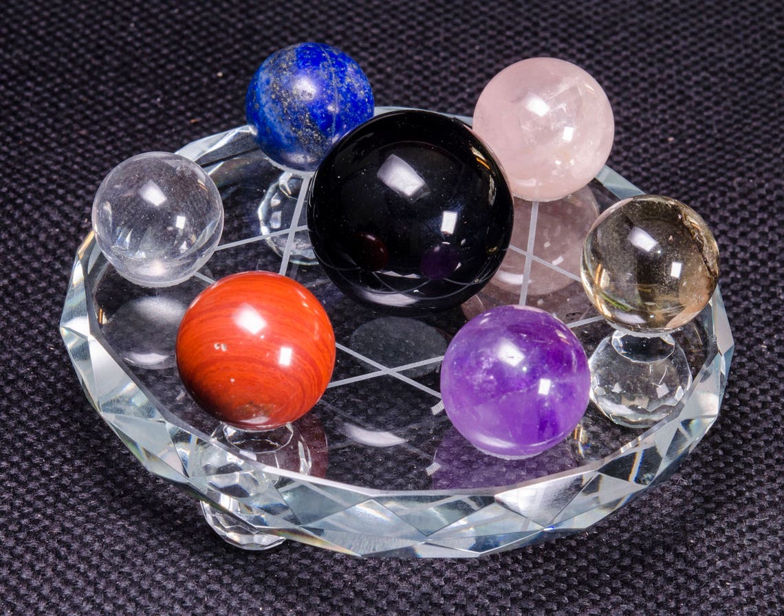 Natural Seven Chakra Stone Quartz Spheres Set with | Etsy
