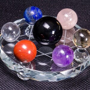 Natural Seven Chakra Stone Quartz Spheres Set With Base/flower - Etsy
