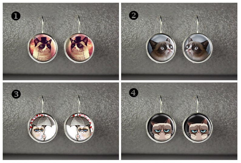 Grumpy Cat Earrings Grumpy Cat Jewelry Grumpy Cat - Etsy