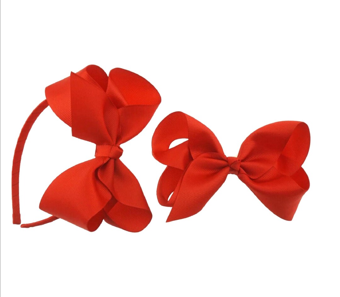 Red Hair Bow and Headband Set, Red Hair Bow, Girls Hair Bows, Red ...