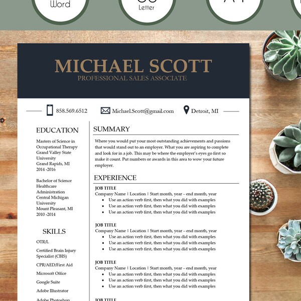 One Page Resume Template Instant Download, Cv Template Professional ...