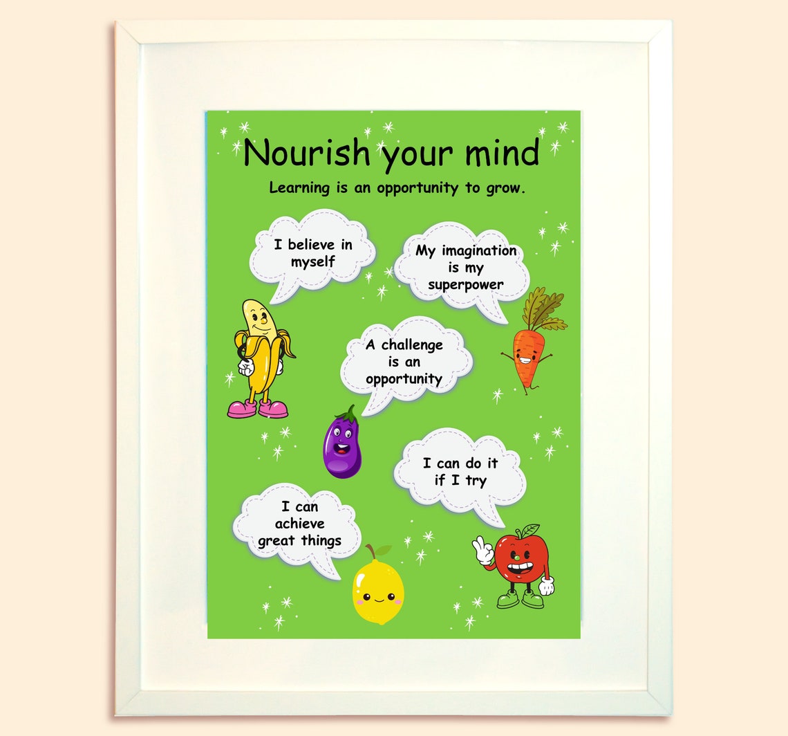 Kids Positive Affirmations Poster, Nourish Your Mind Print, Children's ...
