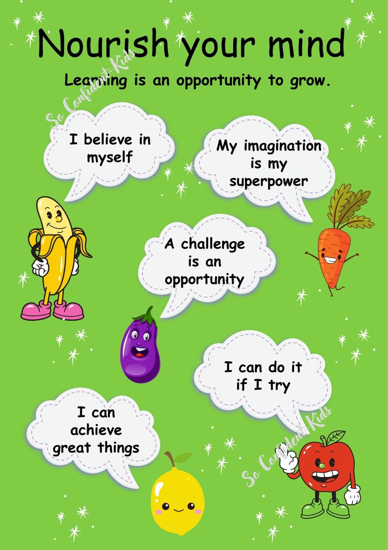 Kids Positive Affirmations Poster, Nourish Your Mind Print, Children's ...