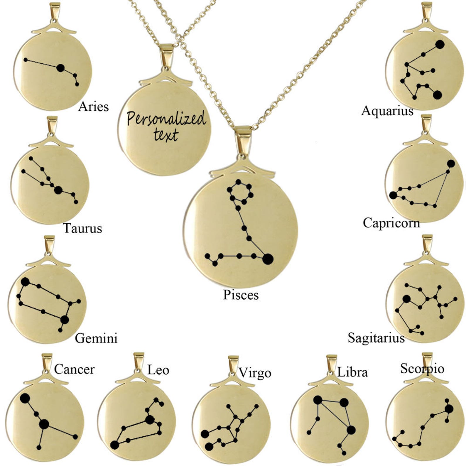 Zodiac Jewelry, Constellation Necklace, Birthday Gift, 12 Zodiac Signs ...