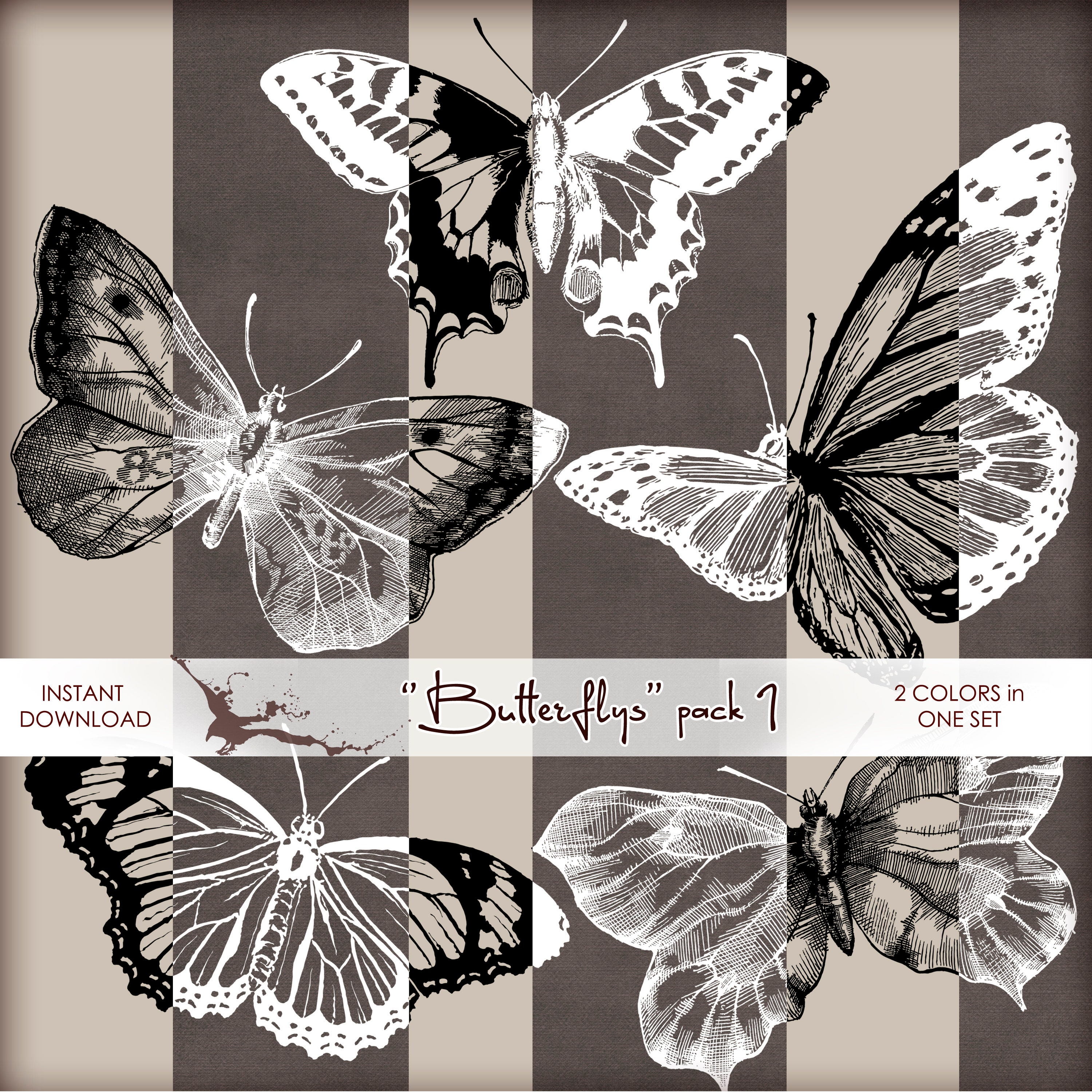 Butterflys Calligraphy Design Elements/ Digital Clipart/ | Etsy