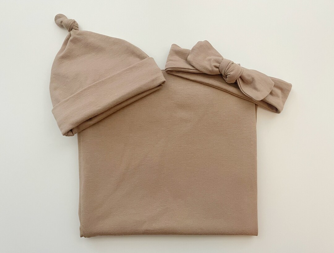 Swaddle Blanket Set With Hat or Headband, Baby Girl Boy Newborn Jersey ...