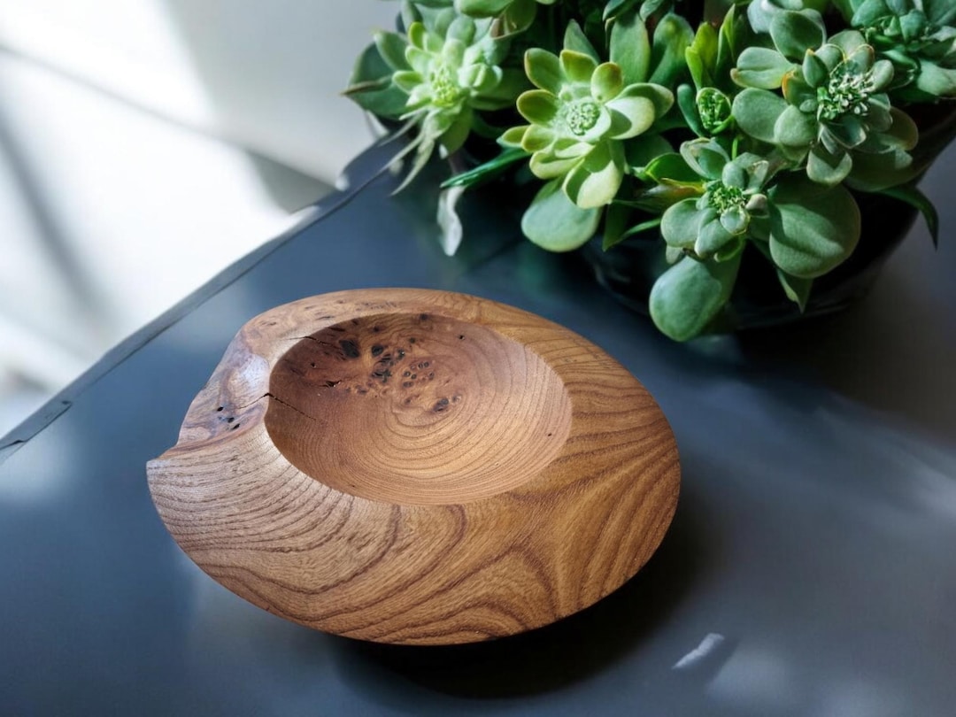 Elm Burr Woodturned Decorative Patterned Bowl Natural Ornamental Home ...