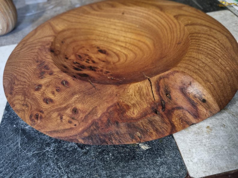 Elm Burr Woodturned Decorative Patterned Bowl Natural Ornamental Home ...