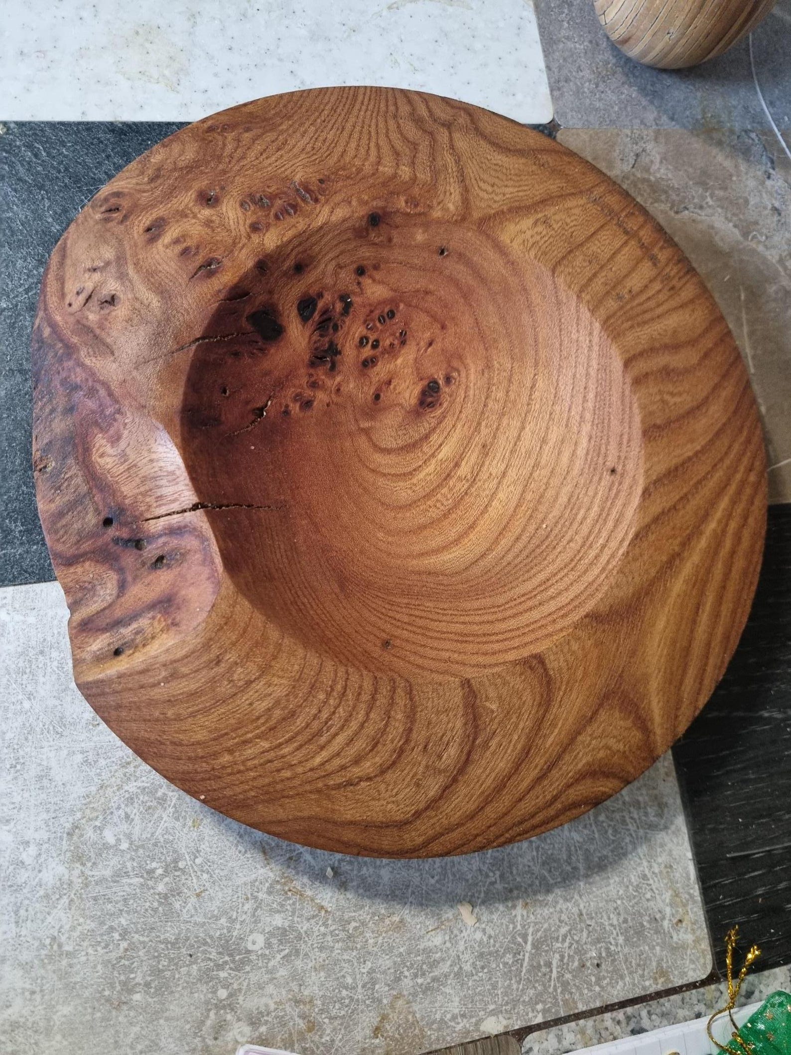 Elm Burr Woodturned Decorative Patterned Bowl Natural Ornamental Home ...