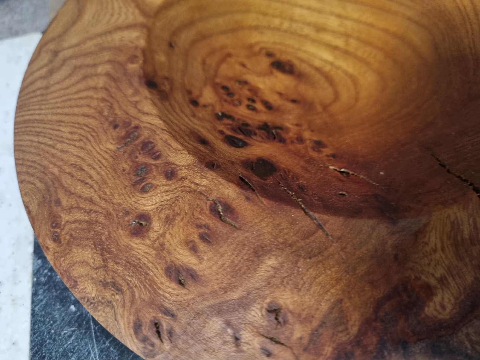 Elm Burr Woodturned Decorative Patterned Bowl Natural Ornamental Home ...