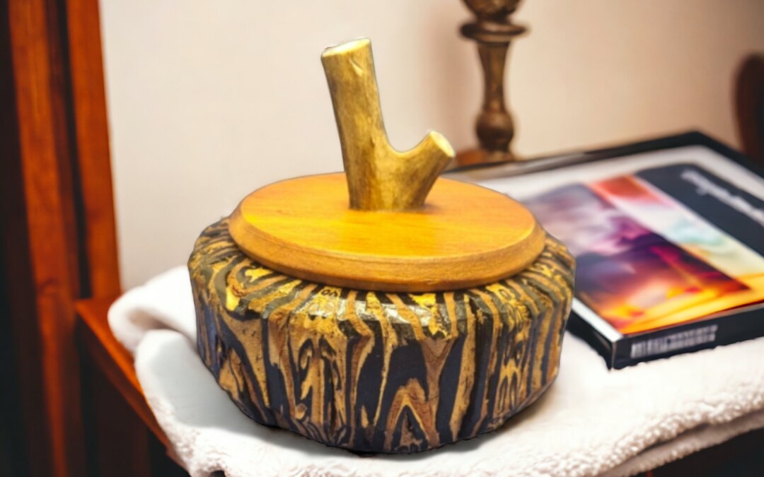 Rustic Decorative Ponga Wood Lidded Pot Unusual Exotic Artistic ...