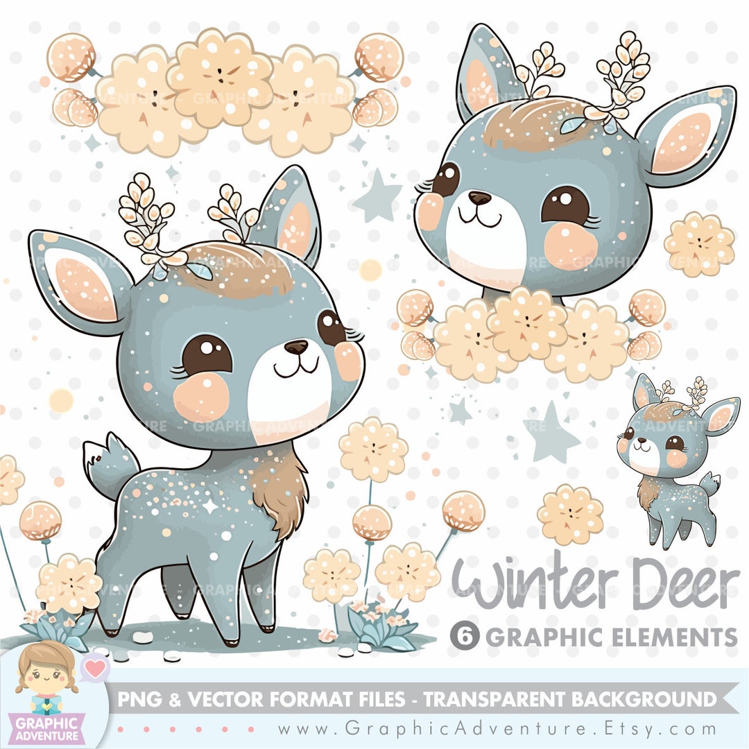 Deer Clipart, Winter Deer, Winter Clipart, Woodland Clipart, PNG Deer ...