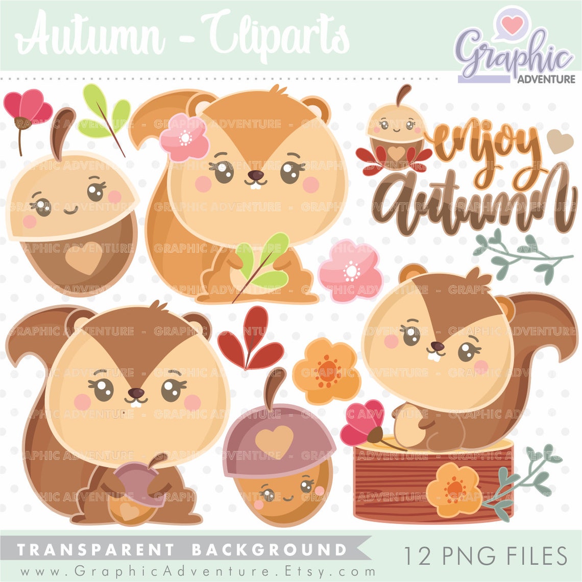 Autumn Clipart Autumn Graphics Squirrel Clipart COMMERCIAL | Etsy