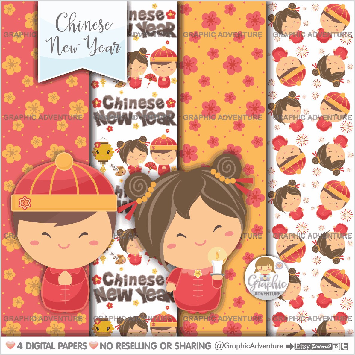 Chinese New Year Digital Paper Chinese Pattern Chinese | Etsy