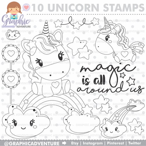Unicorn Stamp Commercial Use Digi Stamp Unicorn Digistamp - Etsy