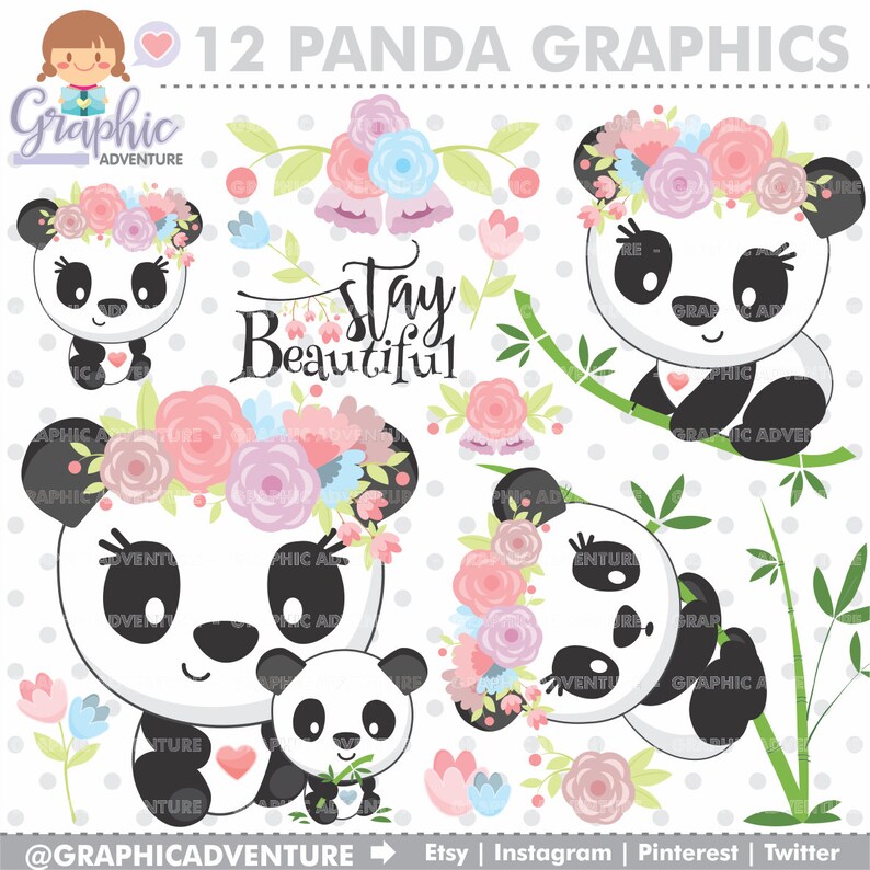 Panda Clipart Panda Graphics Spring Clipart COMMERCIAL USE | Etsy