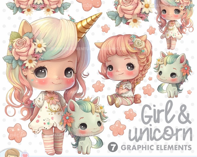 Girl and Unicorn Clipart, Unicorn Clipart, Princess Clipart, Unicorn ...