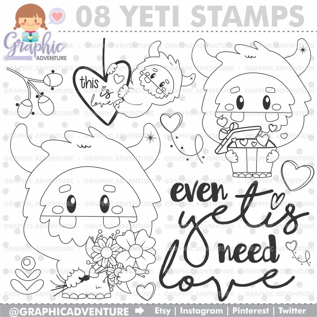 Yeti Stamps Love Stamps Yeti Coloring Pages COMMERCIAL USE - Etsy