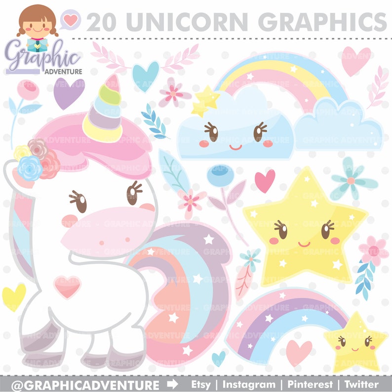 Unicorn Clipart Unicorn Graphics COMMERCIAL USE Kawaii - Etsy México