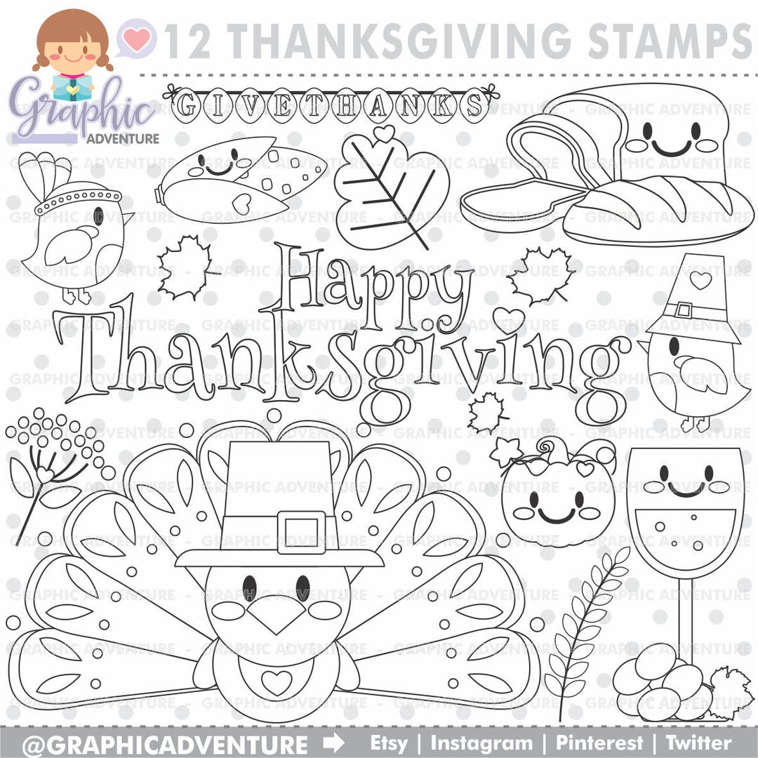 Thanksgiving Stamp COMMERCIAL USE Digi Stamp Digital Image - Etsy