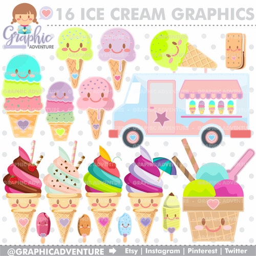Ice Cream Clipart Ice Cream Graphics COMMERCIAL USE Cute - Etsy
