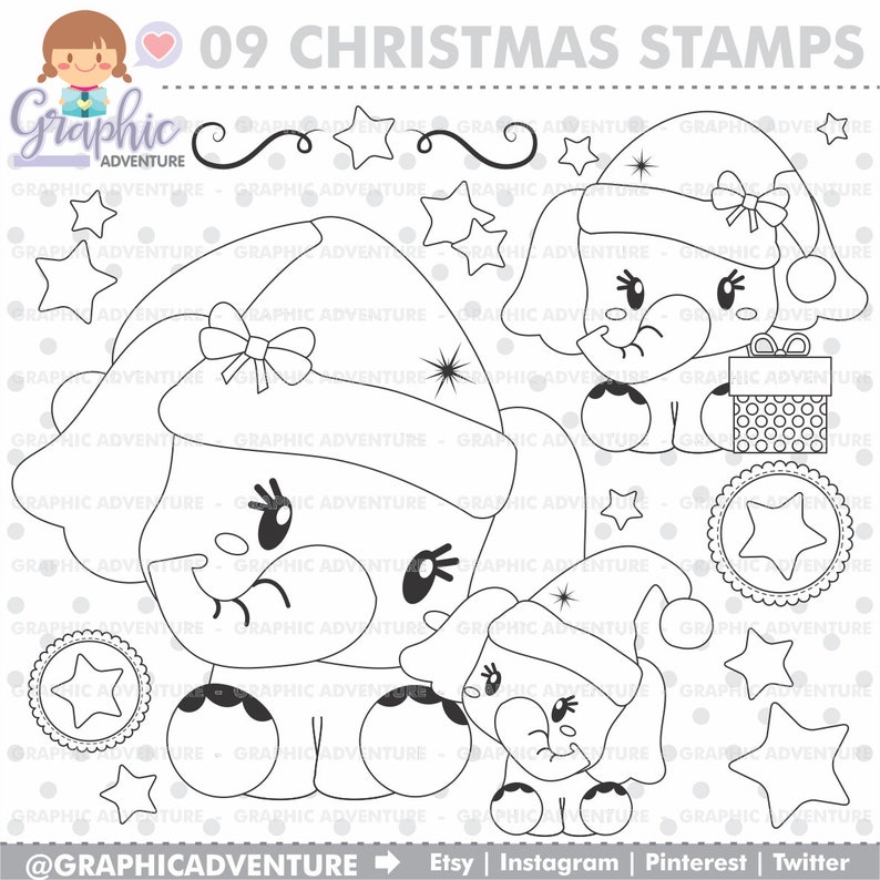 Christmas Stamps Christmas Digital Stamps Christmas Coloring | Etsy