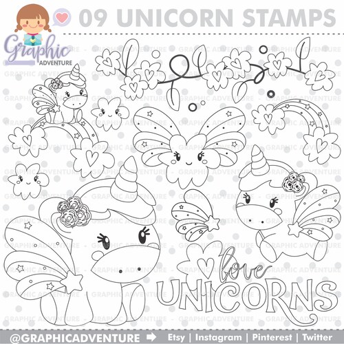 Unicorn Stamp COMMERCIAL USE Digi Stamp Digital Image - Etsy