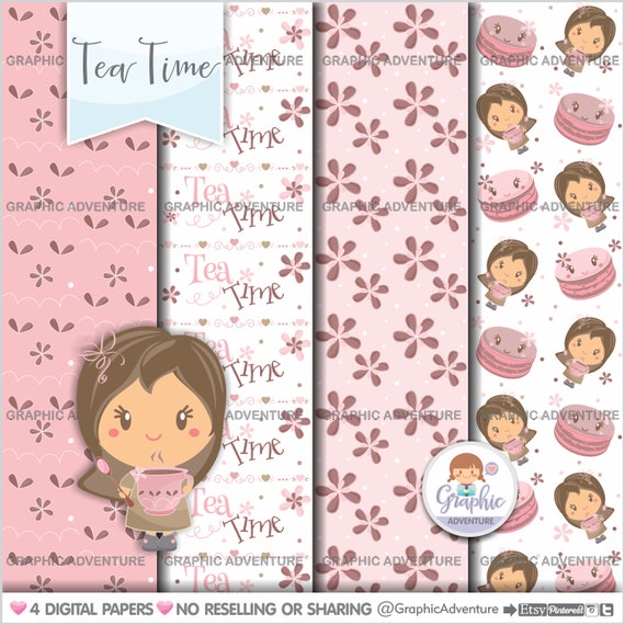 Tea Pattern Tea Digital Paper Tea Time Digital Paper | Etsy