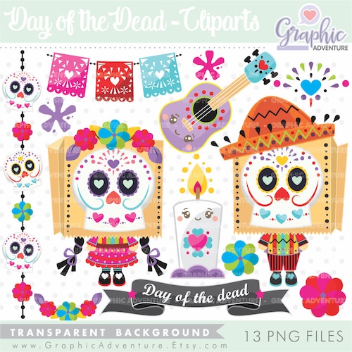 Day of the Dead Clip Art Dia De Los Muertos Graphics Fiesta - Etsy