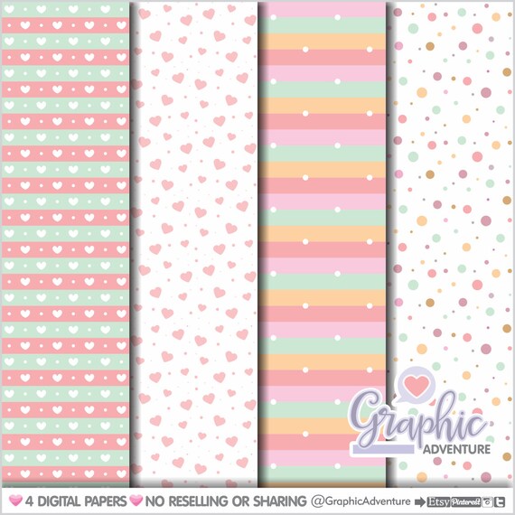 Hearts Digital Papers Hearts Patterns COMMERCIAL USE Hearts | Etsy
