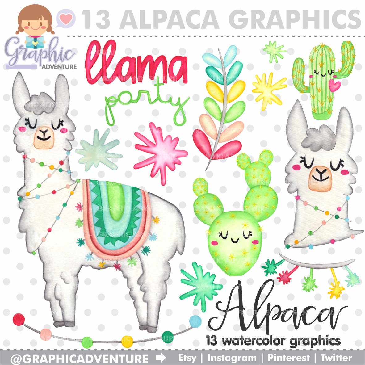 Alpaca Clipart Alpaca Graphics COMMERCIAL USE Clipart Llama | Etsy