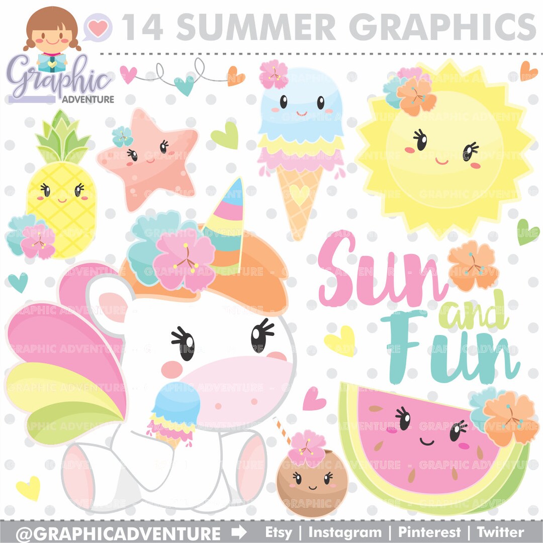 Unicorn Clipart Unicorn Graphics COMMERCIAL USE Kawaii - Etsy