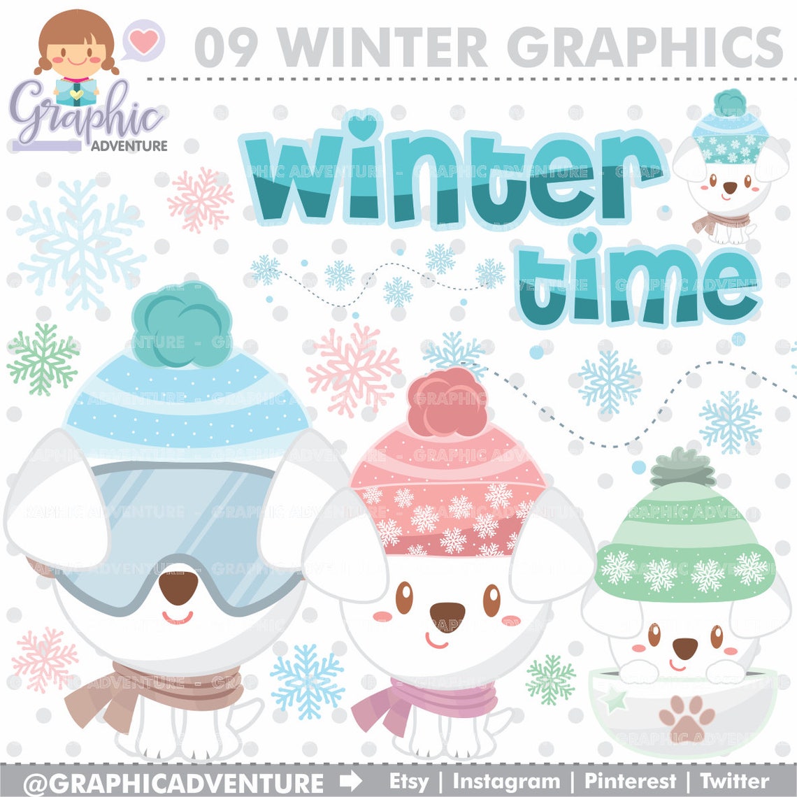 Winter Clipart Winter Graphics COMMERCIAL USE Winter Dogs | Etsy